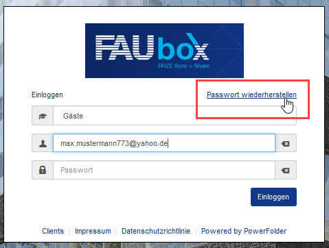 Passwort zurücksetzen - FAUbox Dokumentation