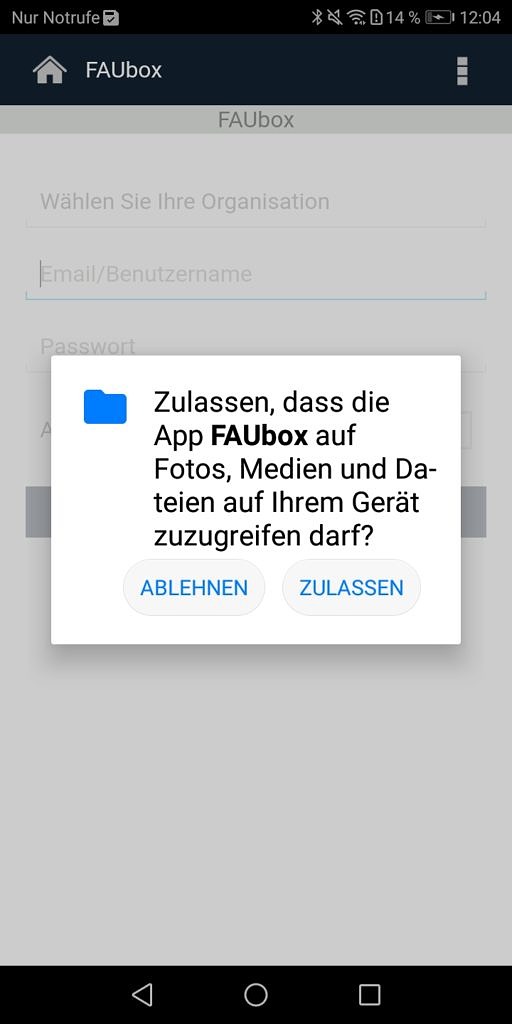 Installation und Anmeldung auf einem Android-Gerät - FAUbox Dokumentation