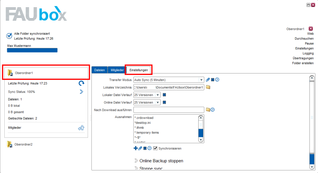 Ausschließen von Dateien und Verzeichnissen - FAUbox Dokumentation