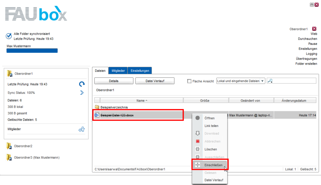 Ausschließen von Dateien und Verzeichnissen - FAUbox Dokumentation