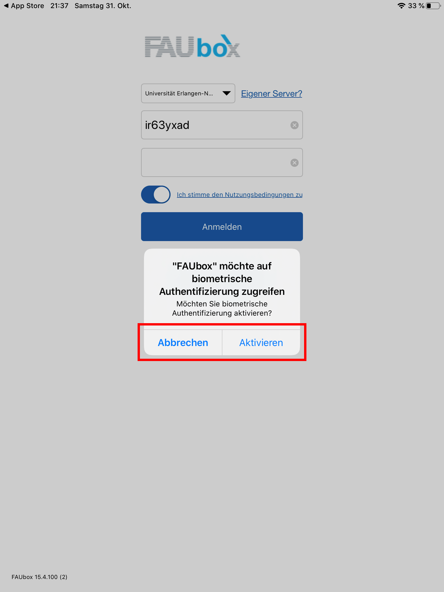 Installation und Anmeldung auf einem iOS-Gerät - FAUbox Dokumentation