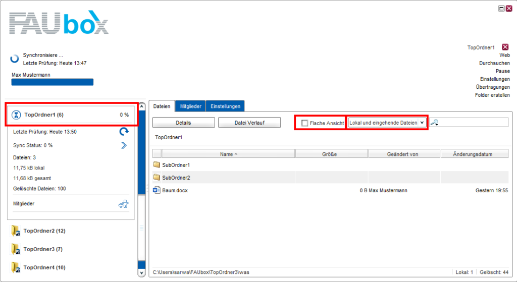 Problem: Oberordner werden nicht vollständig synchronisiert - FAUbox Dokumentation