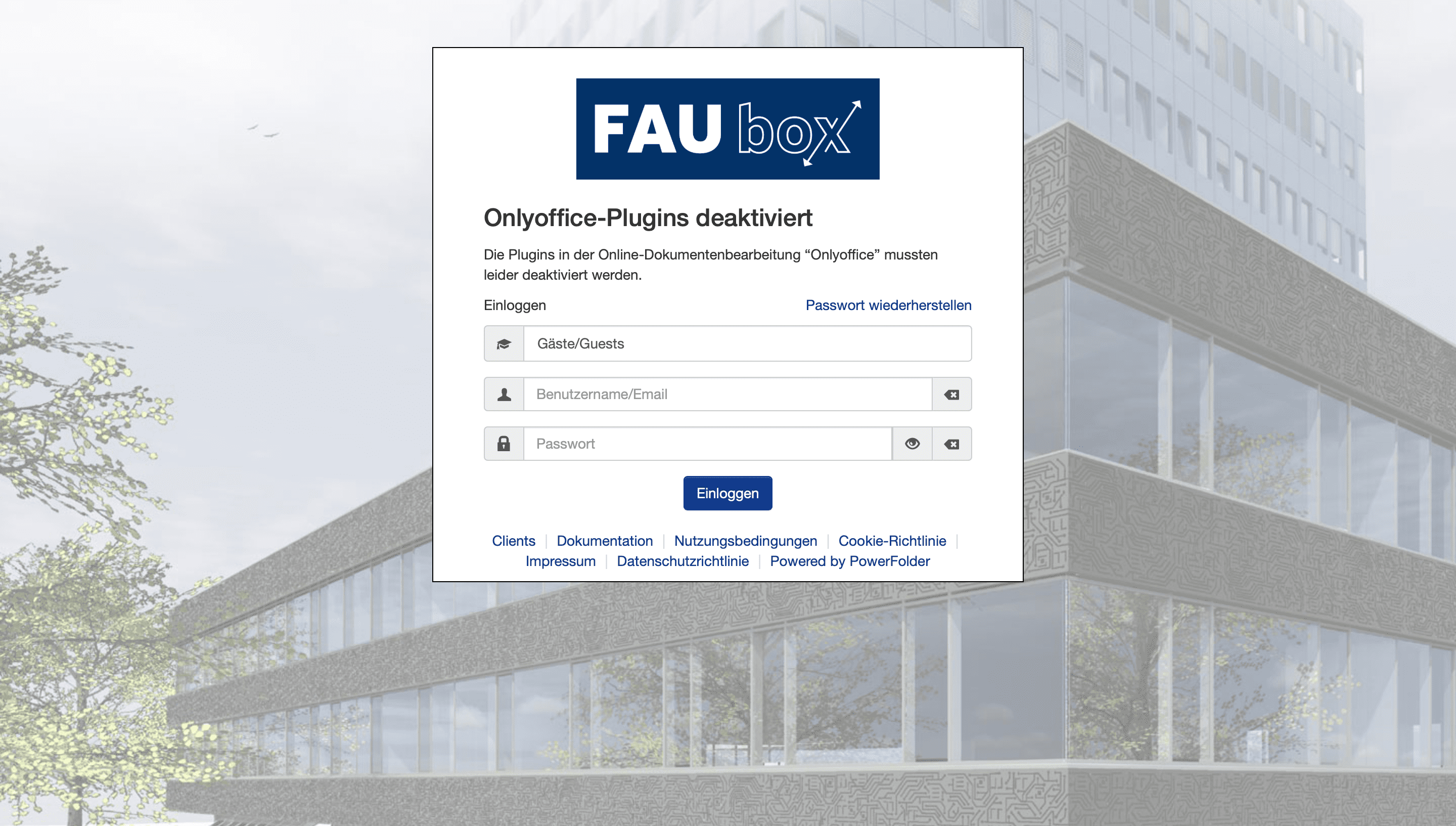 Anmeldung im Webinterface - FAUbox Dokumentation